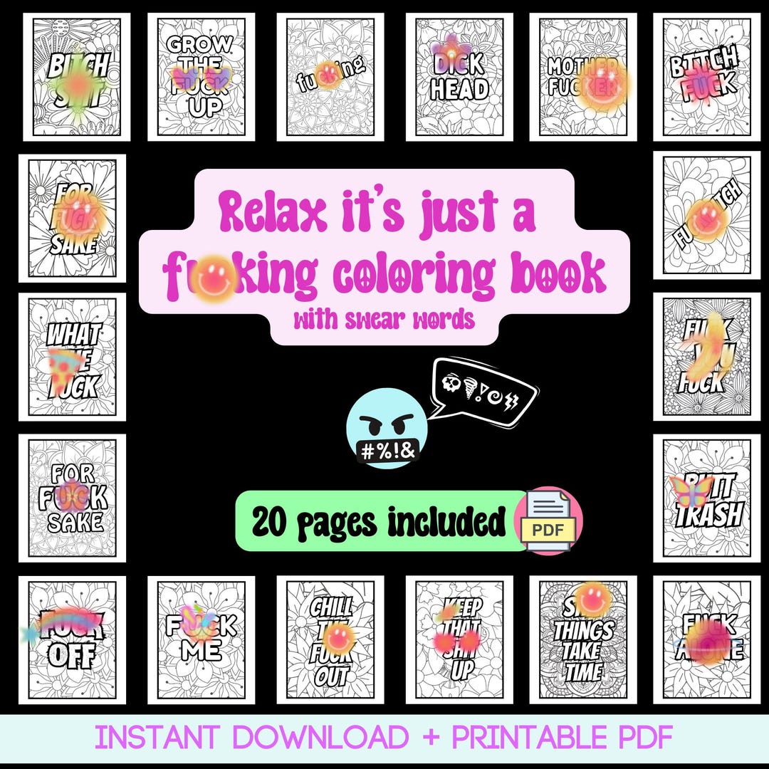 Adult Swear Word Coloring Book – 18 Printable Stress Relief Pages ...