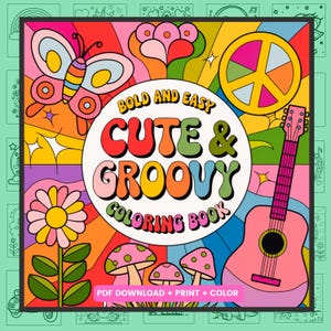 Cute and Groovy, Bold and Easy Simple Trippy Hippie Coloring Book | 138 ...