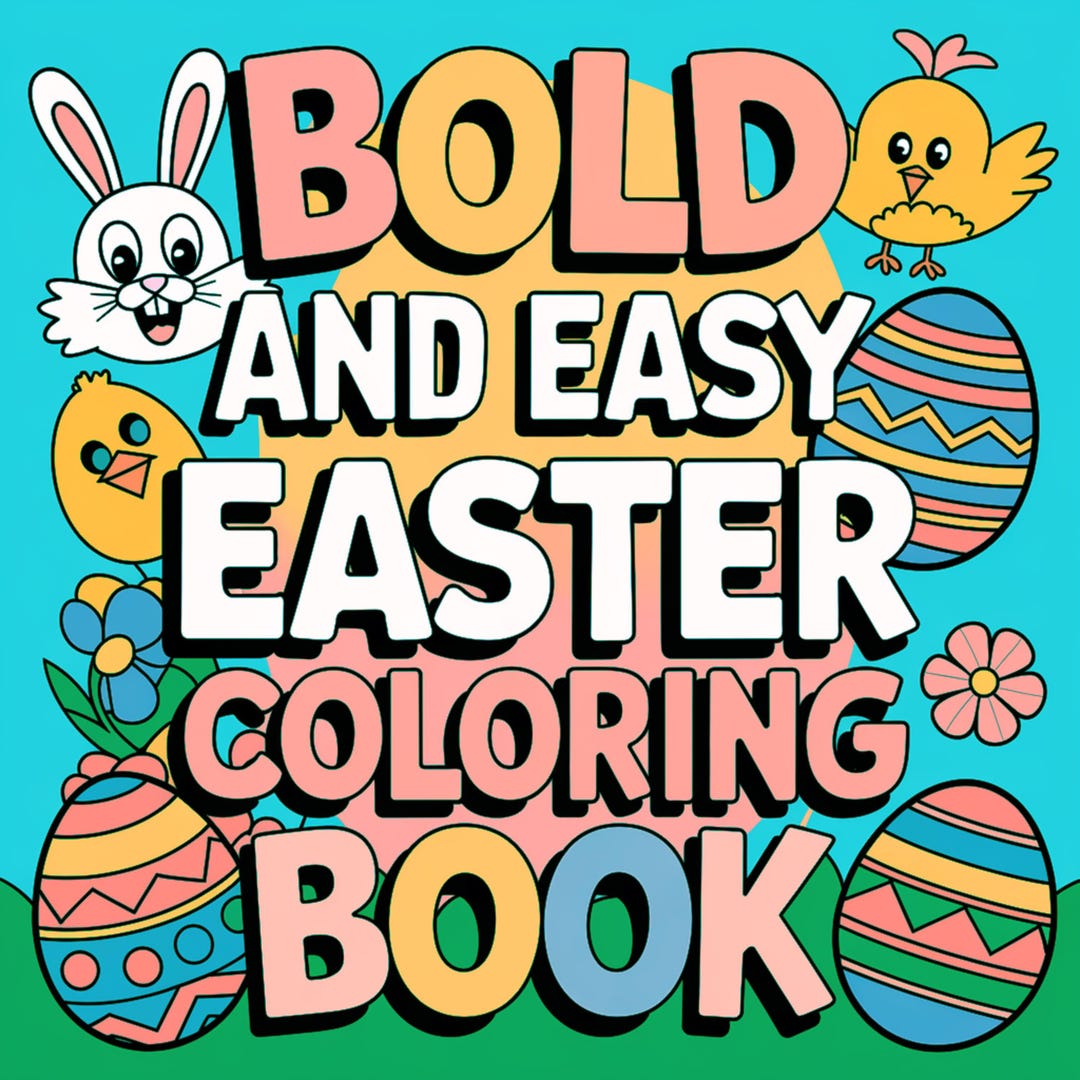 Bold Easter Coloring Book, Easy Art for Kids & Adults (PDF) - Etsy