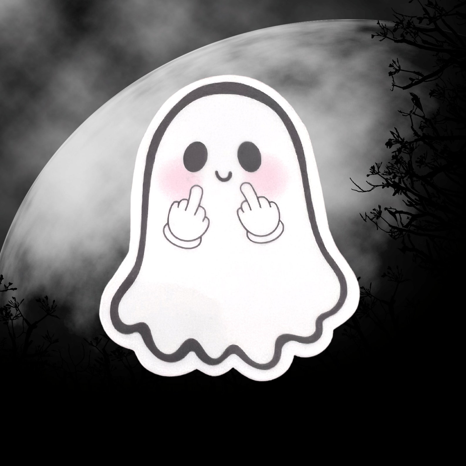 Cute Ghost Giving the Middle Finger Vinyl Sticker FU Eff - Etsy