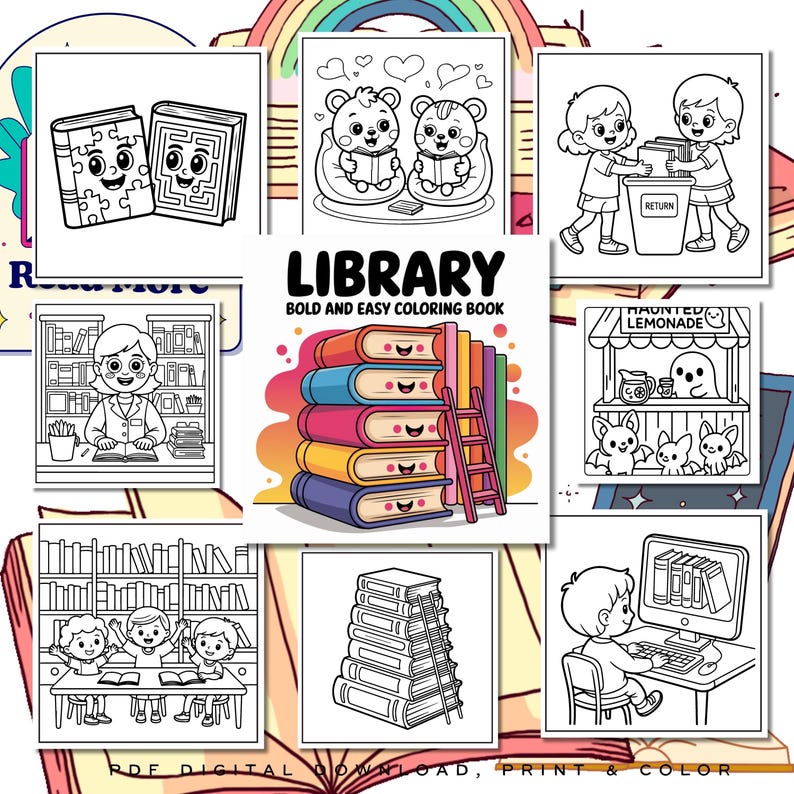 Bold and Easy LIBRARY Coloring Book | PDF Digital Download, Print and ...