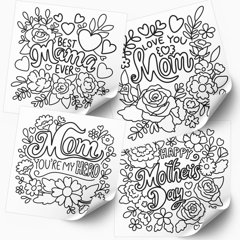 Mother's Day Coloring Pages, Simple Floral Designs (PDF Download) - Etsy