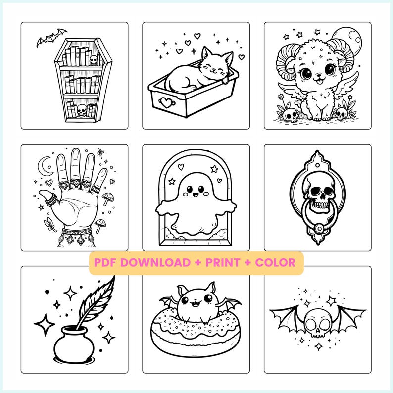 Bold and Easy, Cute and Creepy Kawaii Coloing Pages. Cutes Skulls ...