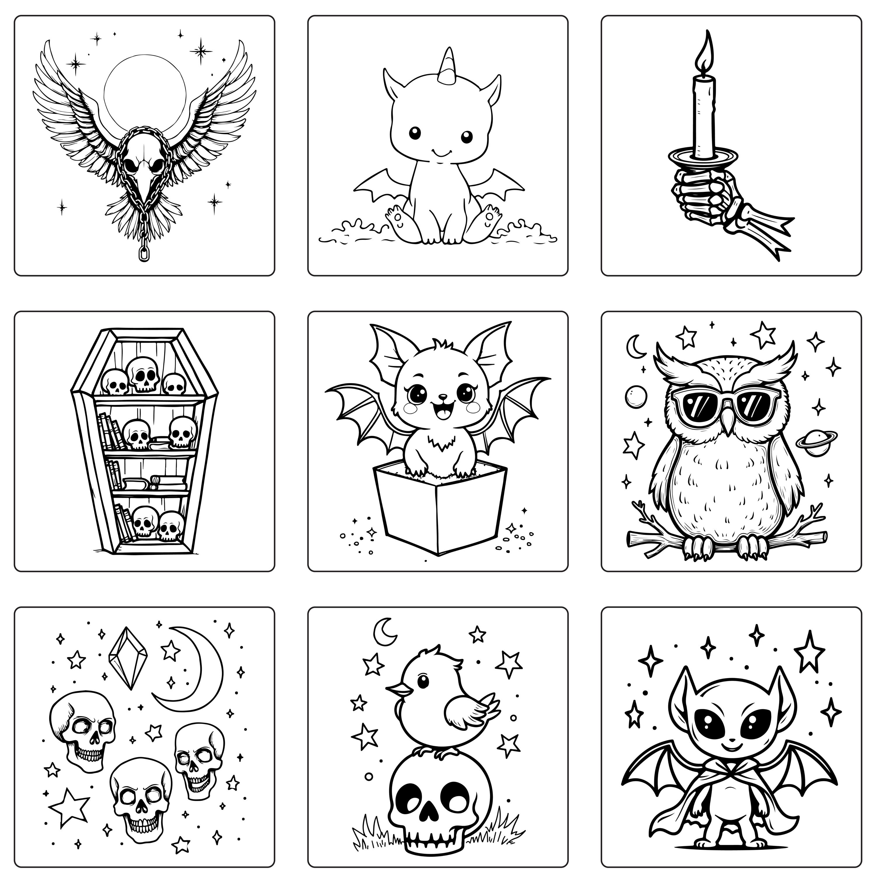 Bold and Easy, Cute and Creepy Kawaii Coloing Pages. Cutes Skulls ...