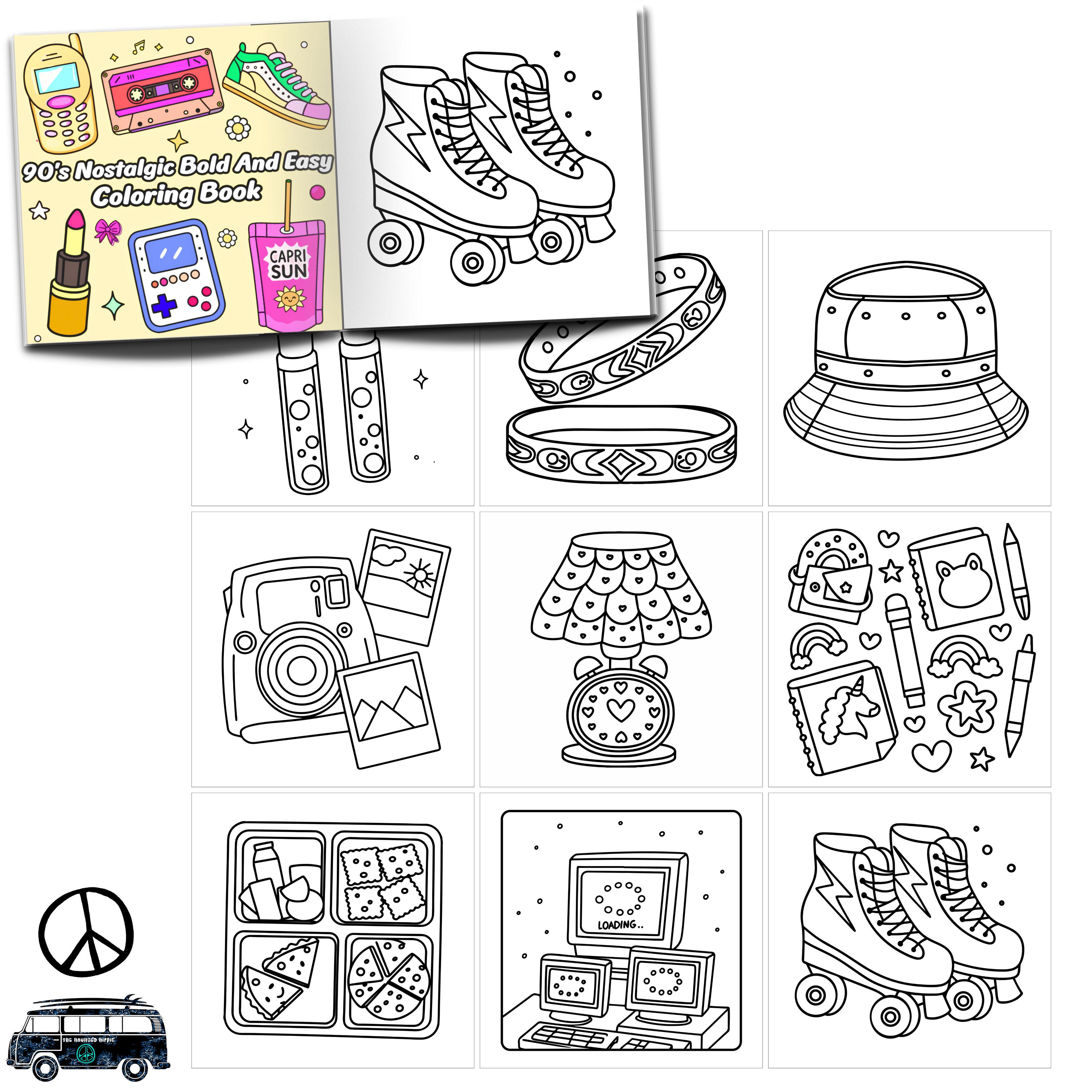 90s Nostalgia Coloring Book: Bold & Easy Designs (PDF Download - Etsy