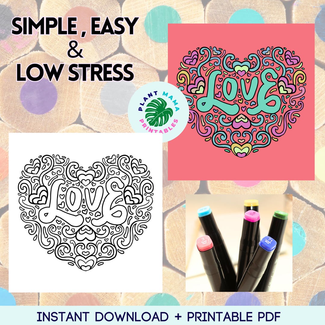 Valentine's Day Coloring Pages, Romantic Doodles for Adults & Kids (PDF ...