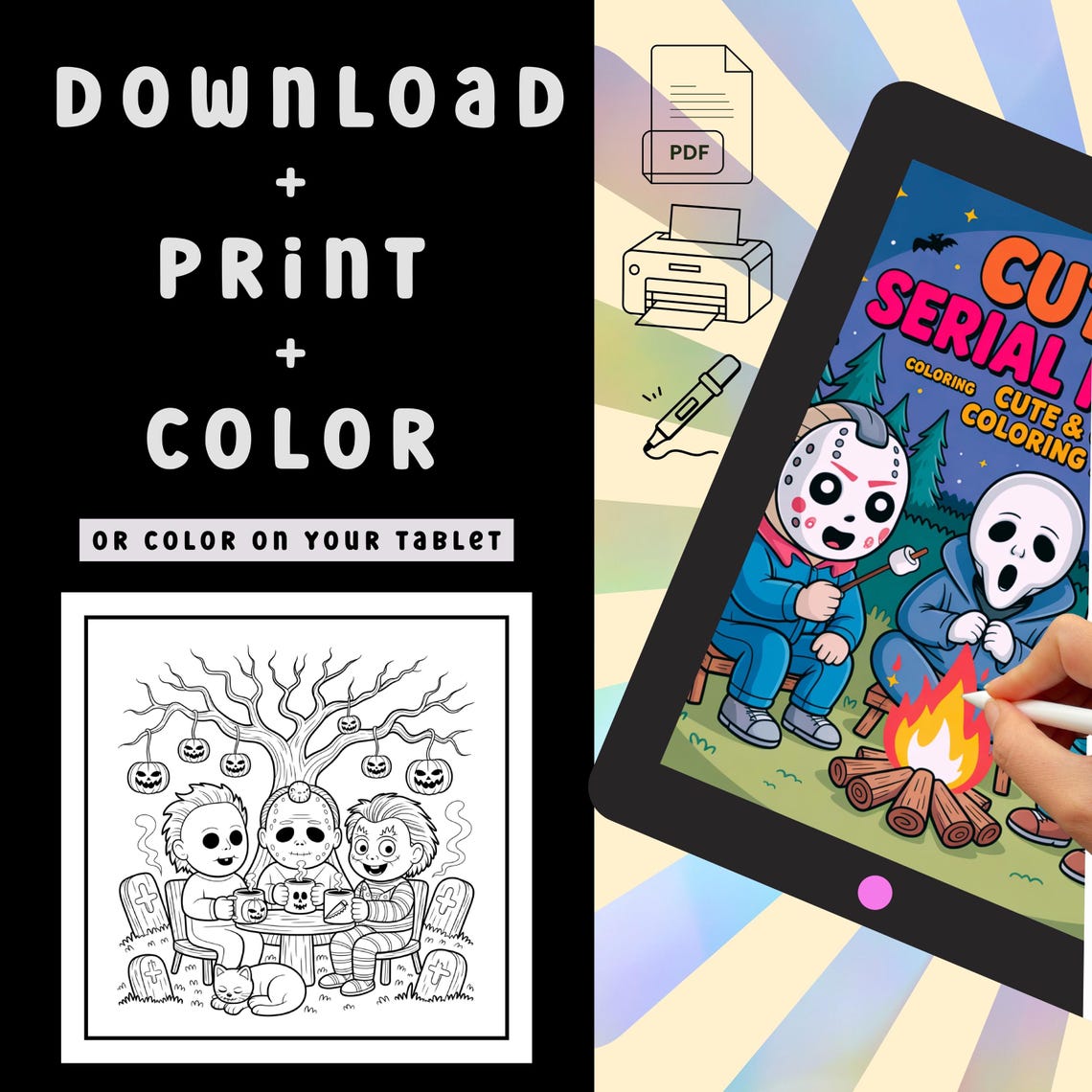 Cute Serial Killers Coloring Book, Halloween Bold Designs (PDF ...