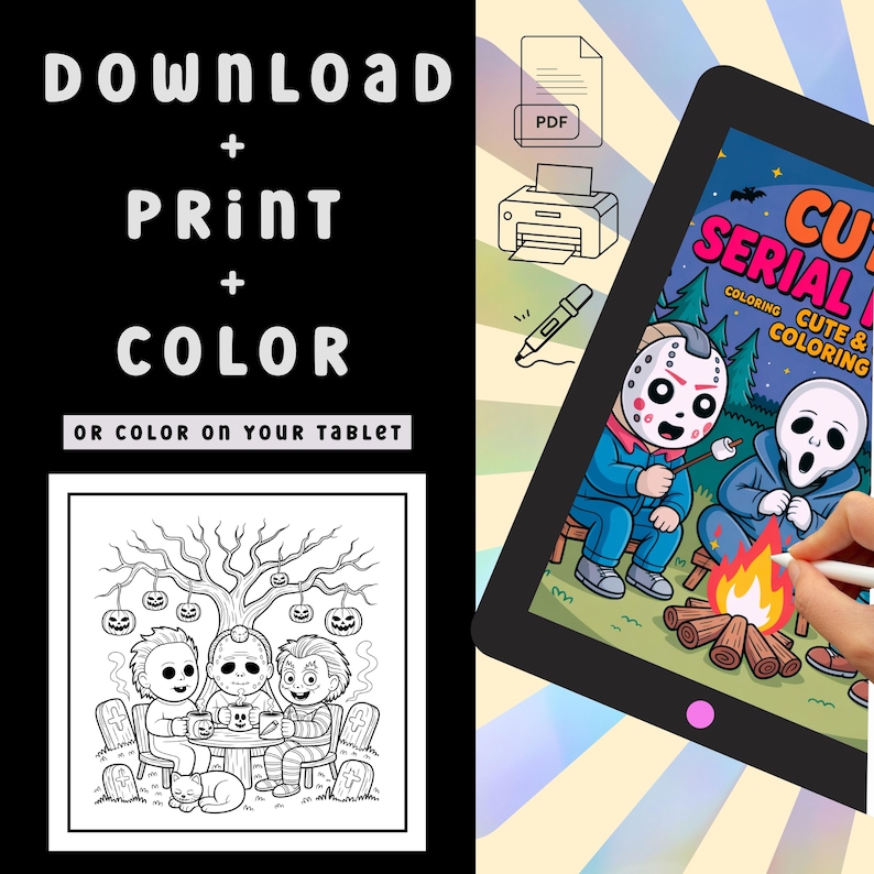 Cute Serial Killers Coloring Book, Halloween Bold Designs (PDF ...