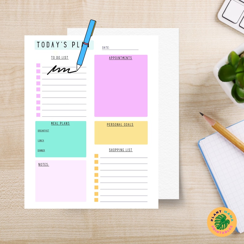 Colorful Daily Planner Printable – ADHD Friendly, Simple PDF (instant ...