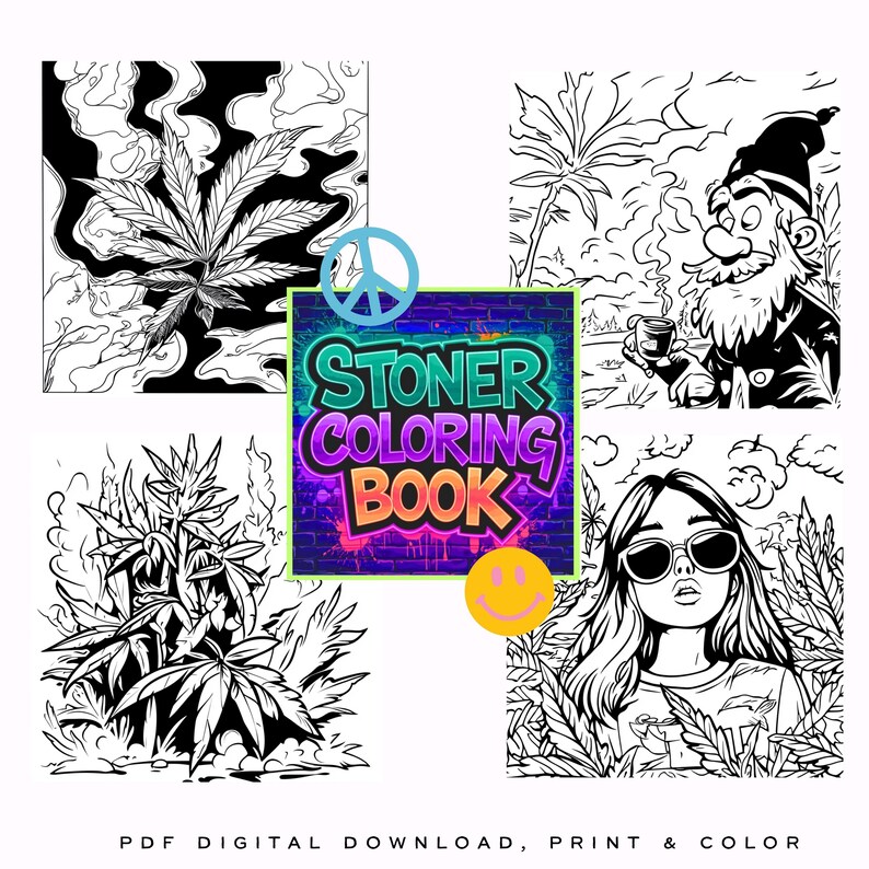 Stoner Girl, Bold and Easy Coloring Book for Adults. 48 Pages. PDF ...