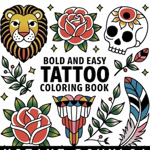 Bold and Easy Tattoo Themed Coloring Book | 105 Pages of Coloring ...