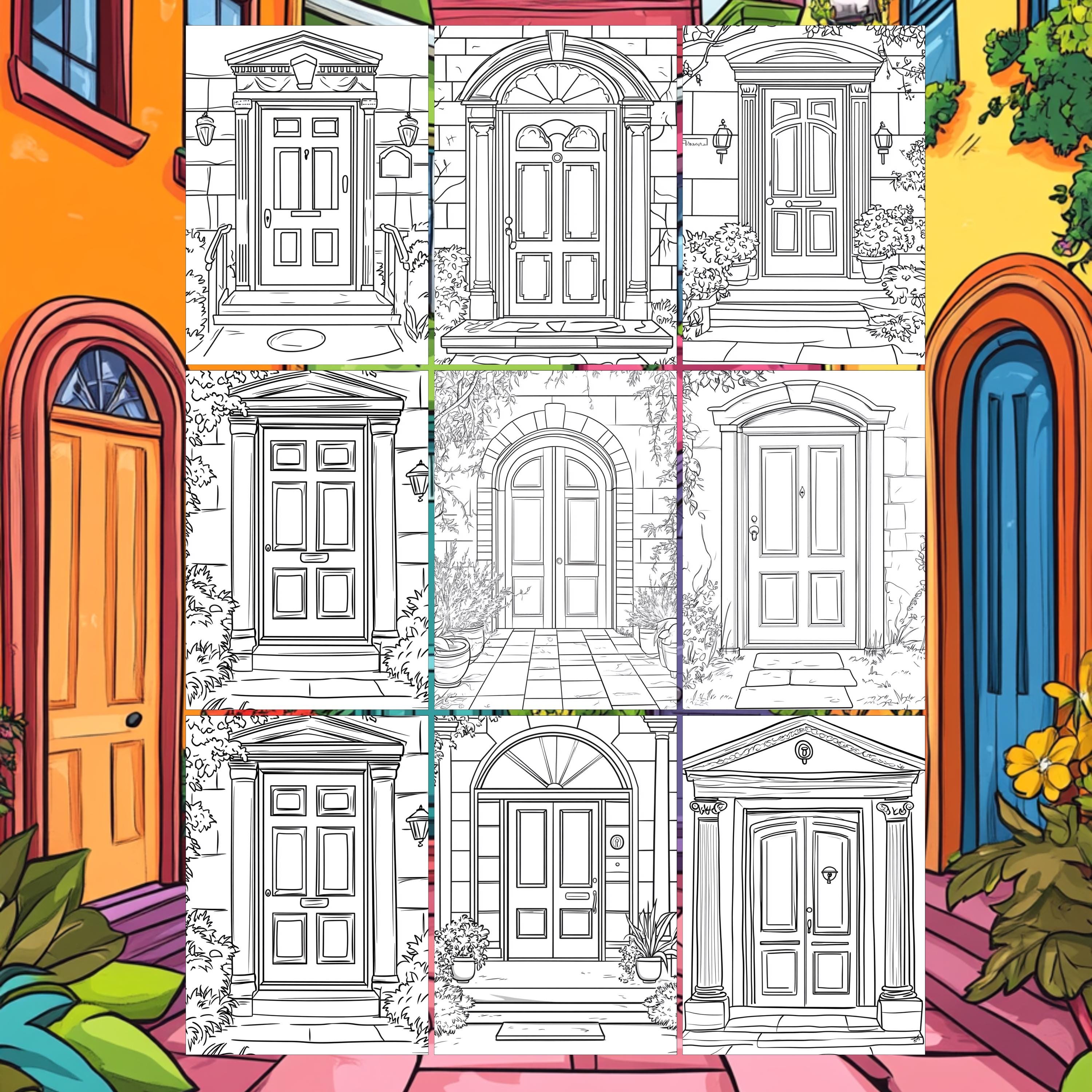 Door, 100 PAGES of Doors Coloring Book for Adults. PDF Download and ...