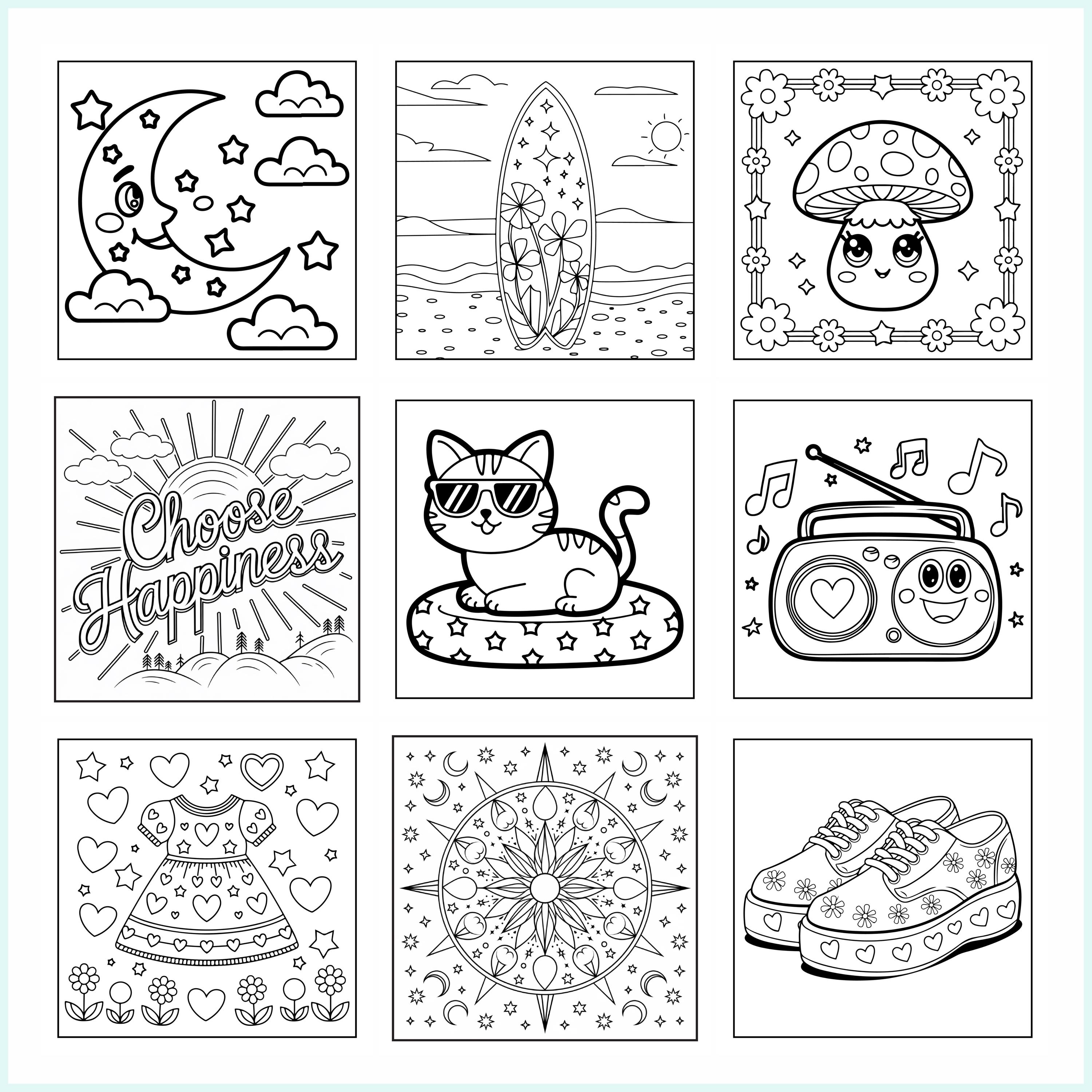 Trippy Hippie Coloring Book, Cute Groovy Designs (PDF Download) - Etsy