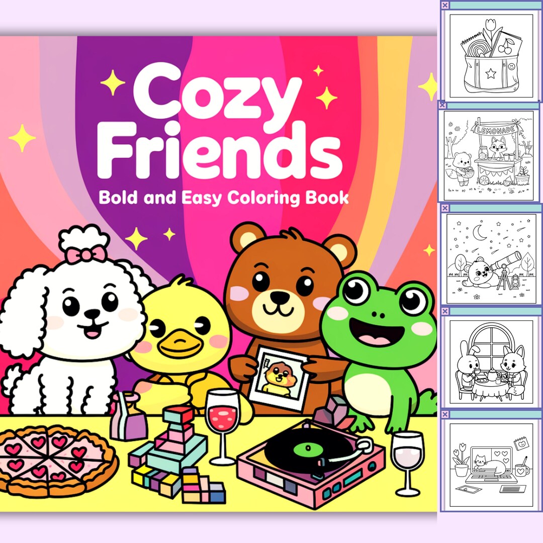 Cozy Friends Coloring Book, Easy Bold Designs (PDF Download) - Etsy
