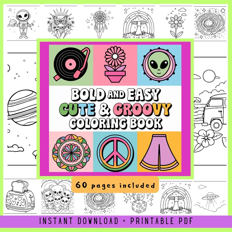 Bold and Easy, Cute and Groovy Simple Coloring Pages. Coloring Book ...