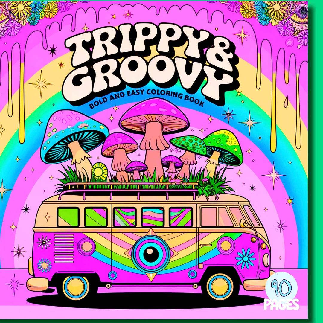 Trippy & Groovy Coloring, Bold and Easy Coloring Book | 95 PAGES | PDF ...