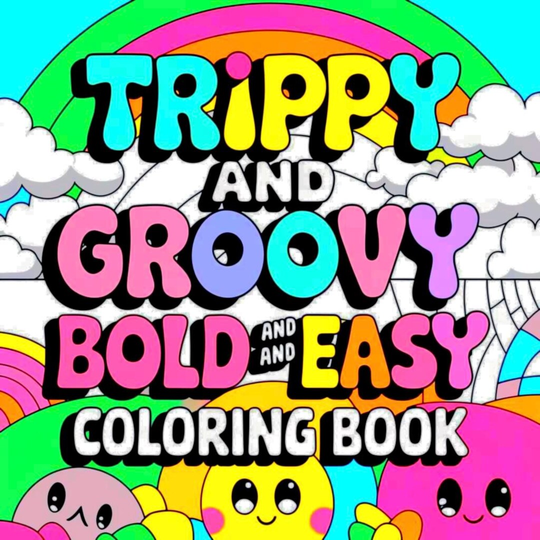 Trippy Groovy Hippie Coloring Book, Bold Easy Pages (PDF Download) - Etsy