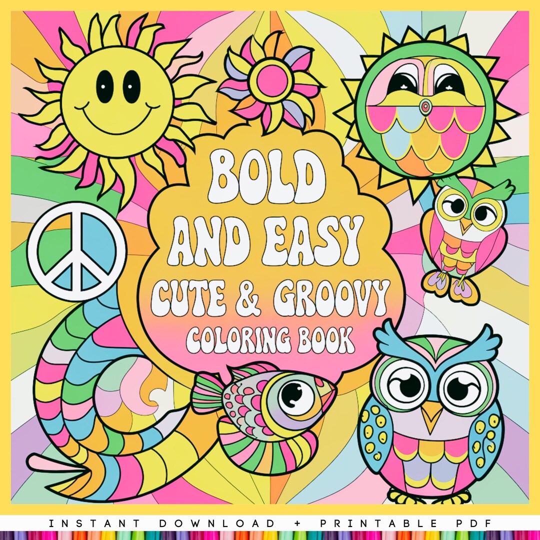 Trippy Hippie Coloring Book, Cute Groovy Designs (PDF Download) - Etsy