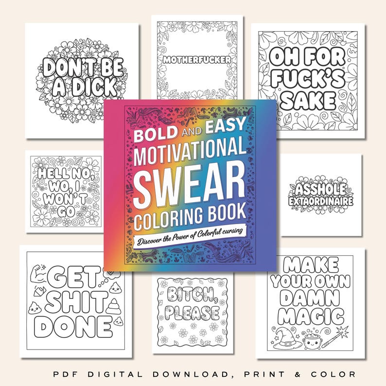 Snarky Swear Word Coloring Book | Easy Print, 60 Pages (PDF) - Etsy