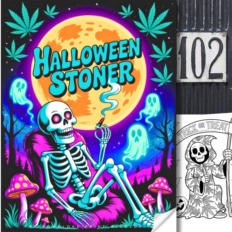Stoner Summerween Coloring Pages: Spooky Halloween Fun (PDF Download - Etsy