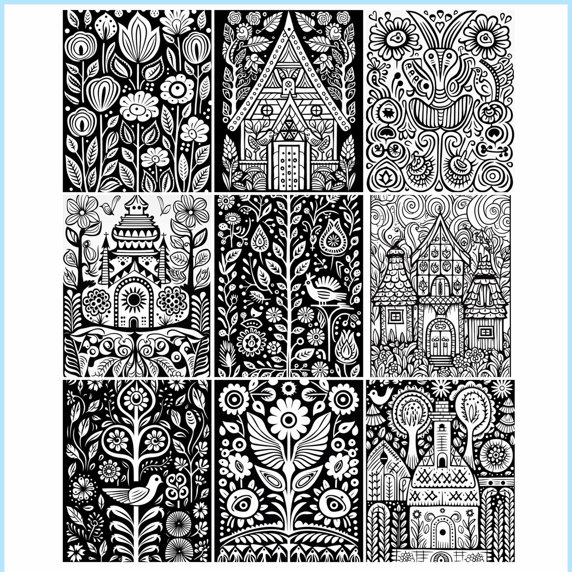Scandinavian Folk Art Coloring Book. Boho Folk Art Coloring Pages. PDF ...