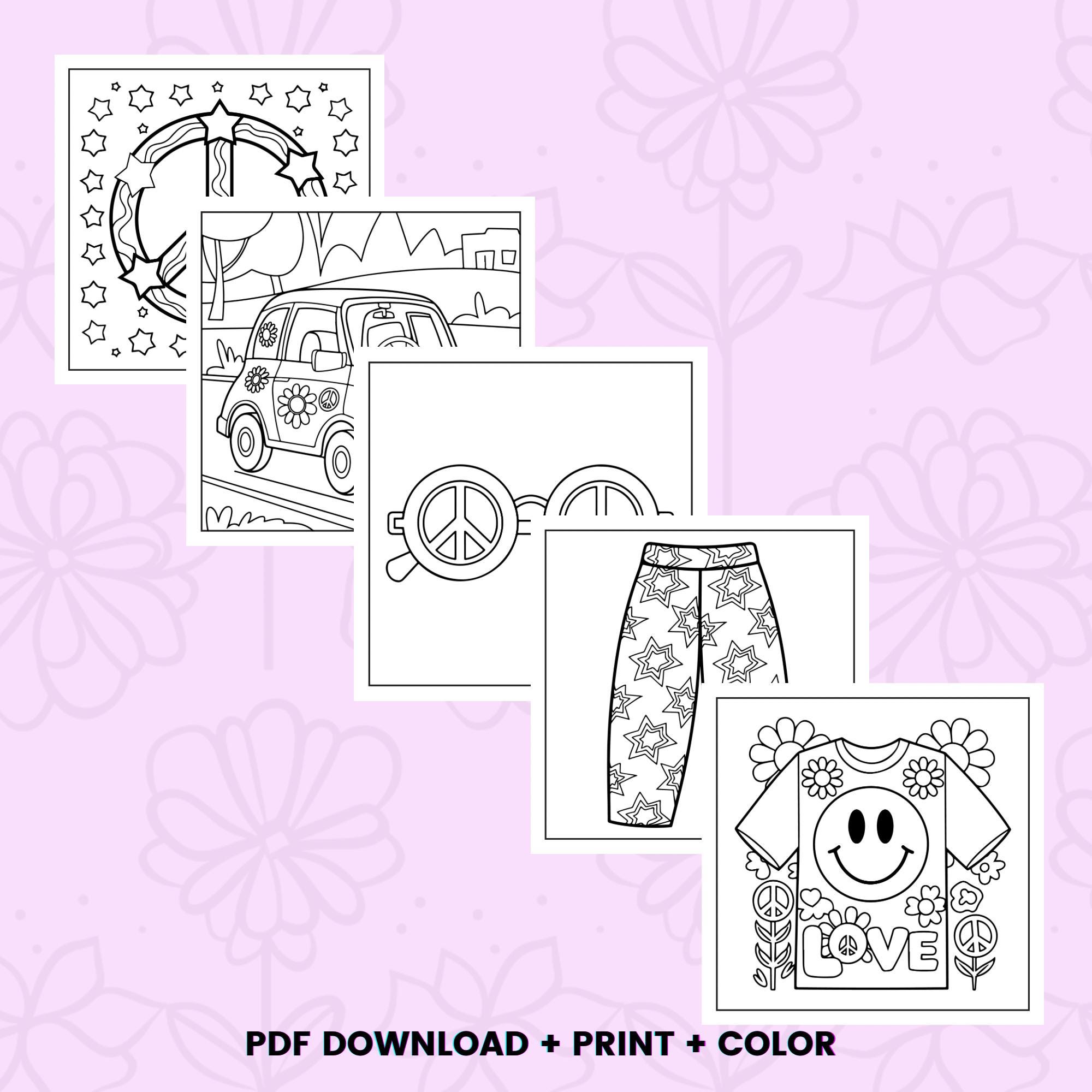 Cute Groovy Coloring Book, Bold Easy Designs (PDF Digital Download) - Etsy