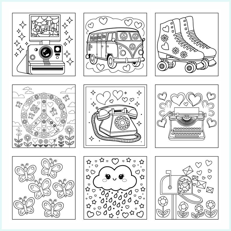 Trippy Hippie Coloring Book, Cute Groovy Designs (PDF Download) - Etsy