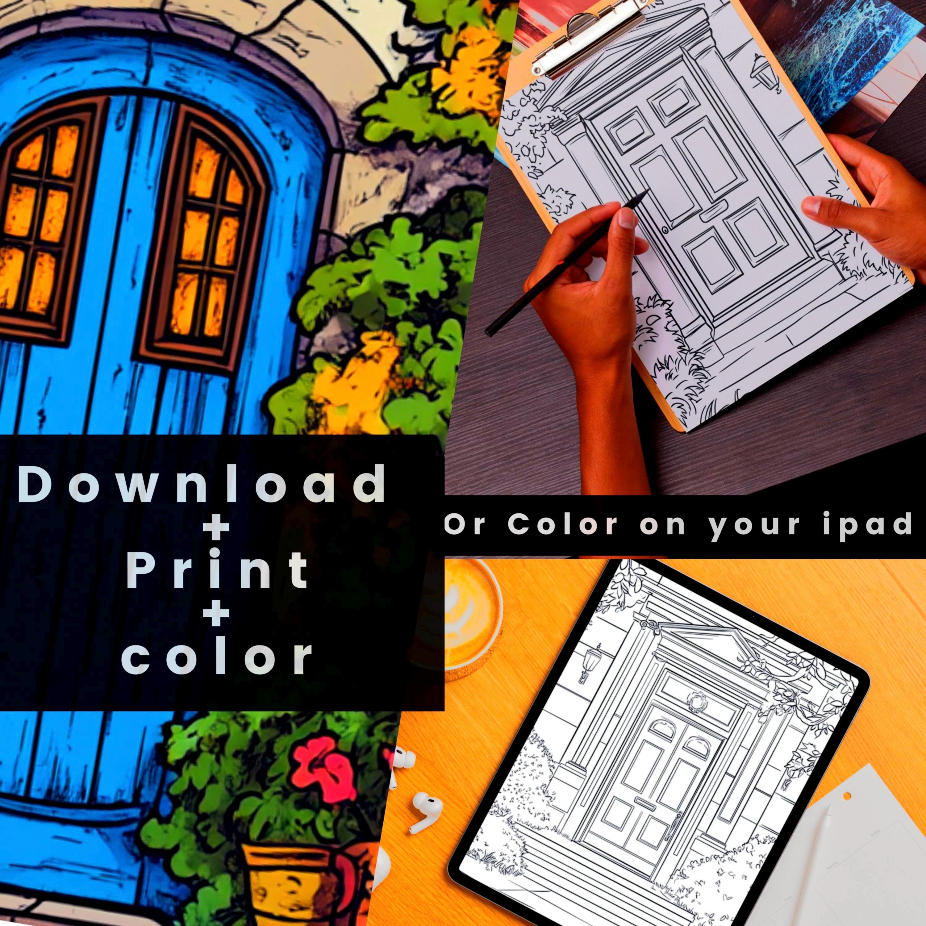 Door, 100 PAGES of Doors Coloring Book for Adults. PDF Download and ...
