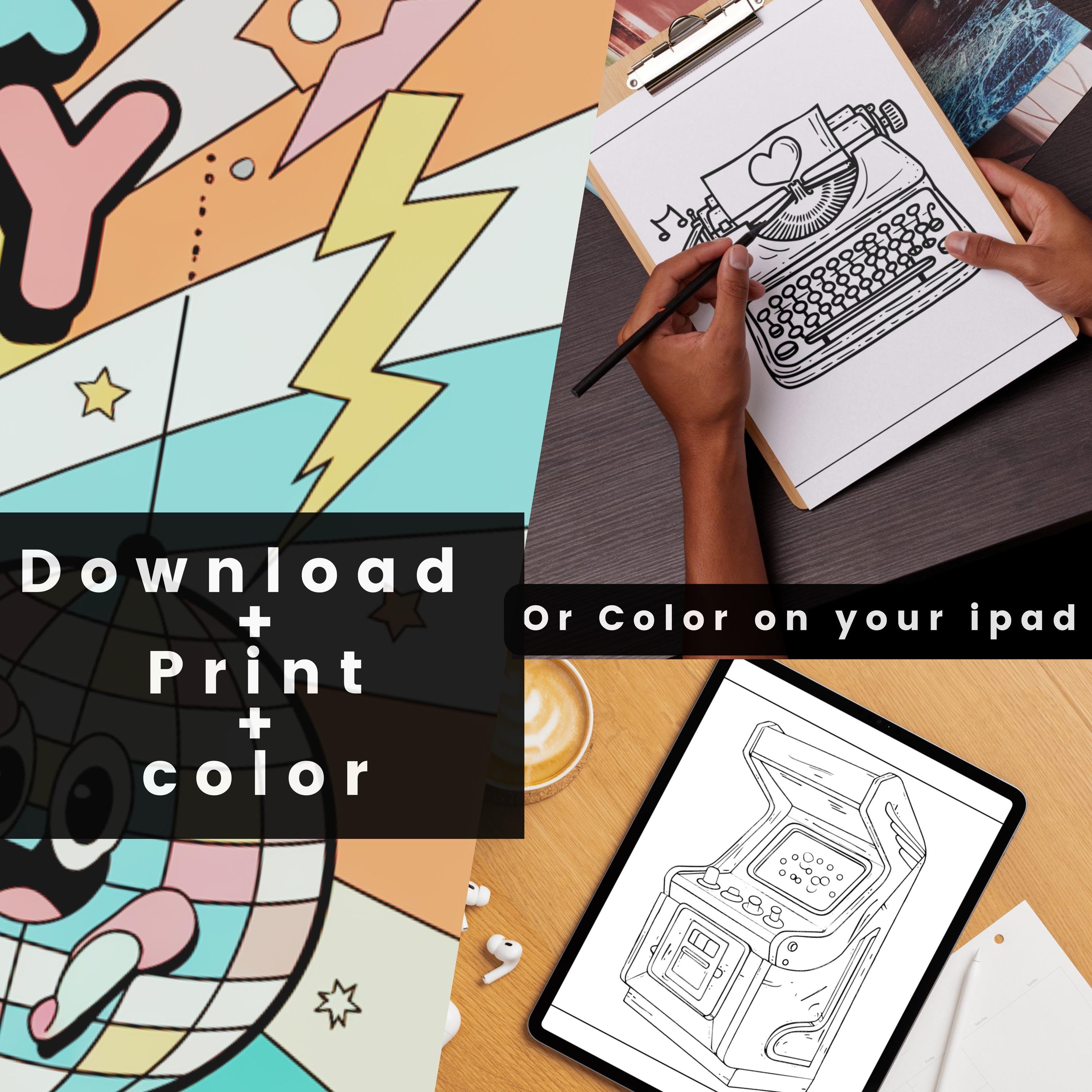 Retro Summer Coloring Book, Cute Groovy Designs (PDF Download) - Etsy