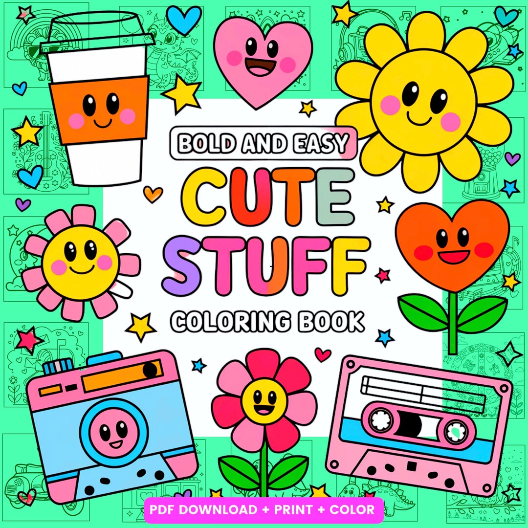 Cute Coloring Book, Bold and Easy Designs (PDF Download) - Etsy