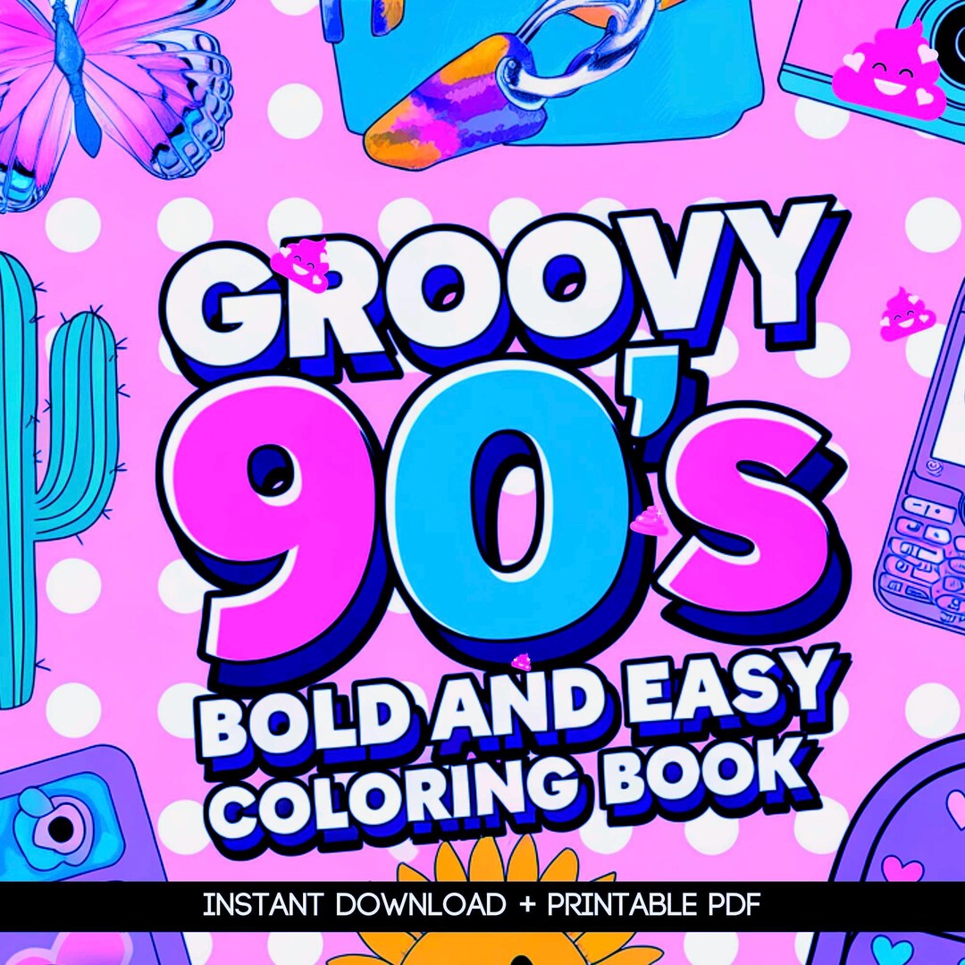 Groovy 90s Coloring Book, Simple Designs (PDF Download) - Etsy