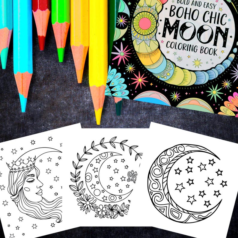 Bold and Easy, Boho Chic Moon and Stars Coloring Book | Digital ...