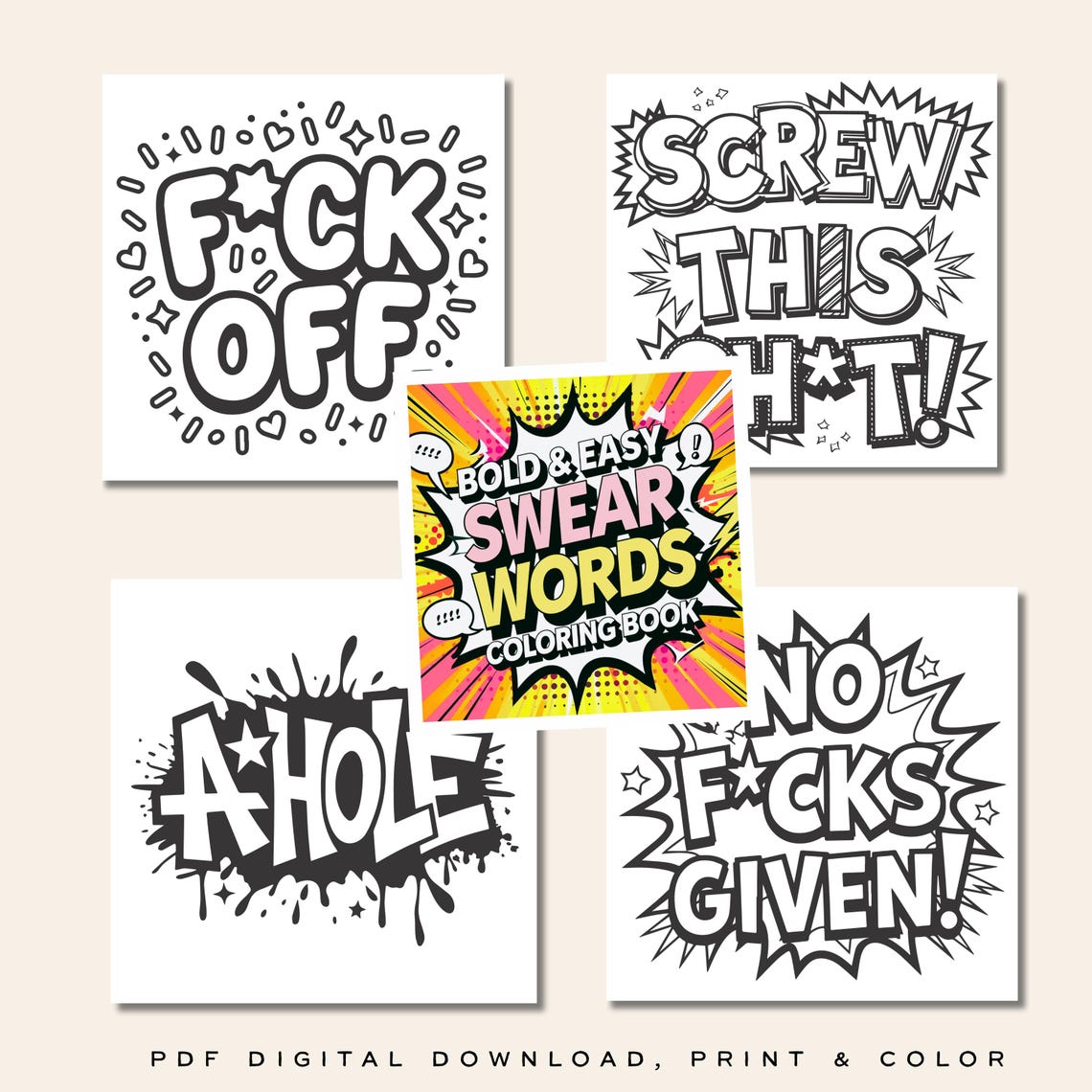 Swear Word Coloring Book, Easy Stress Relief Art (PDF Printable) - Etsy