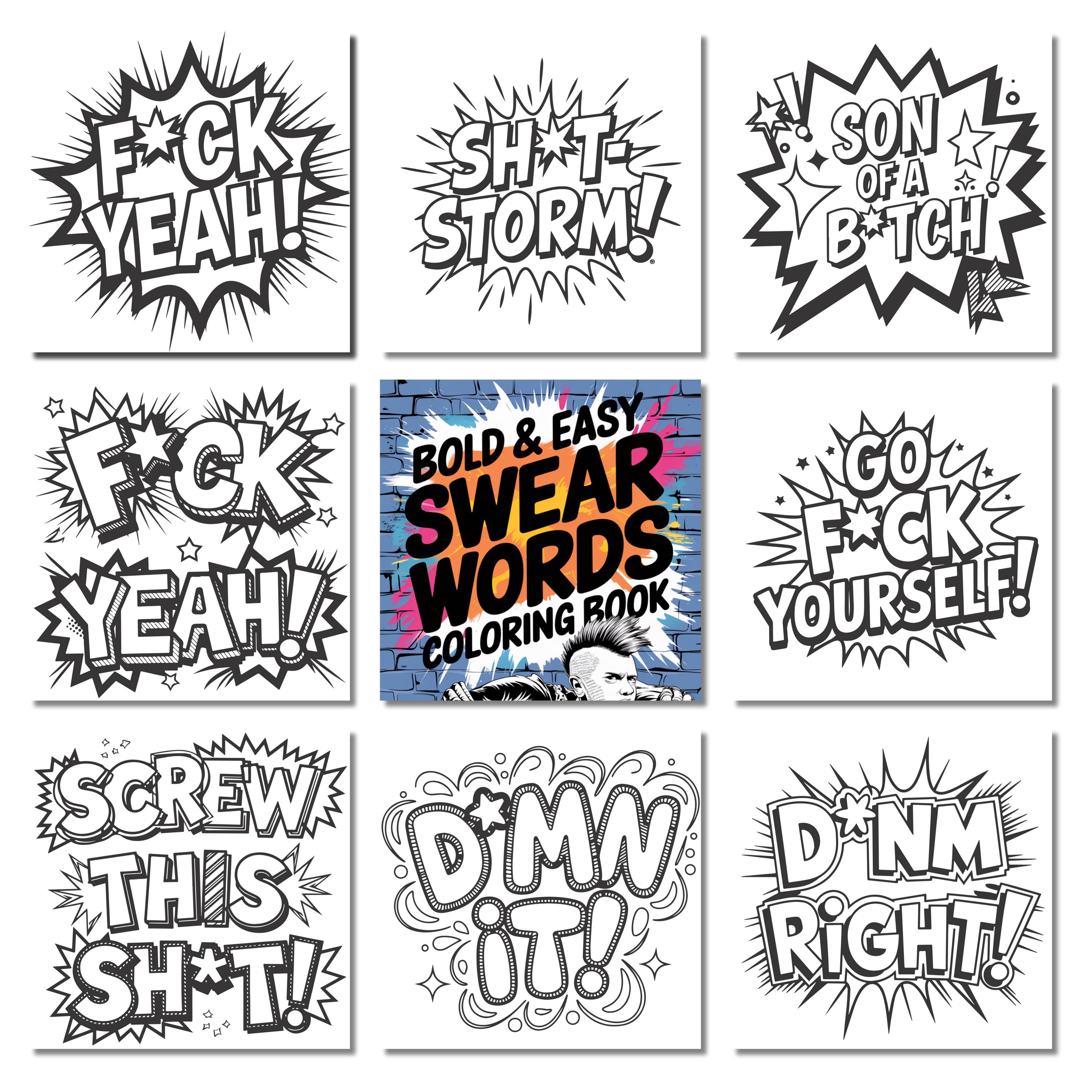 Swear Word Coloring Book, Easy Stress Relief Art (PDF Printable) - Etsy