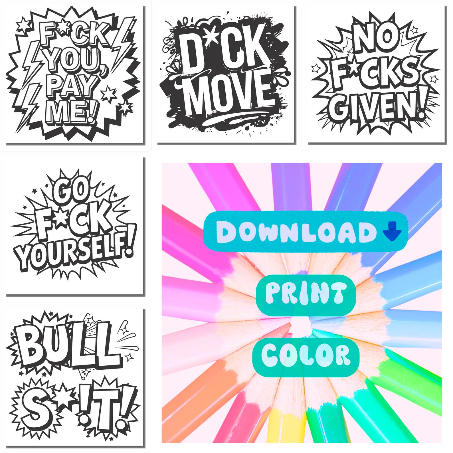 Swear Word Coloring Book, Easy Stress Relief Art (PDF Printable) - Etsy