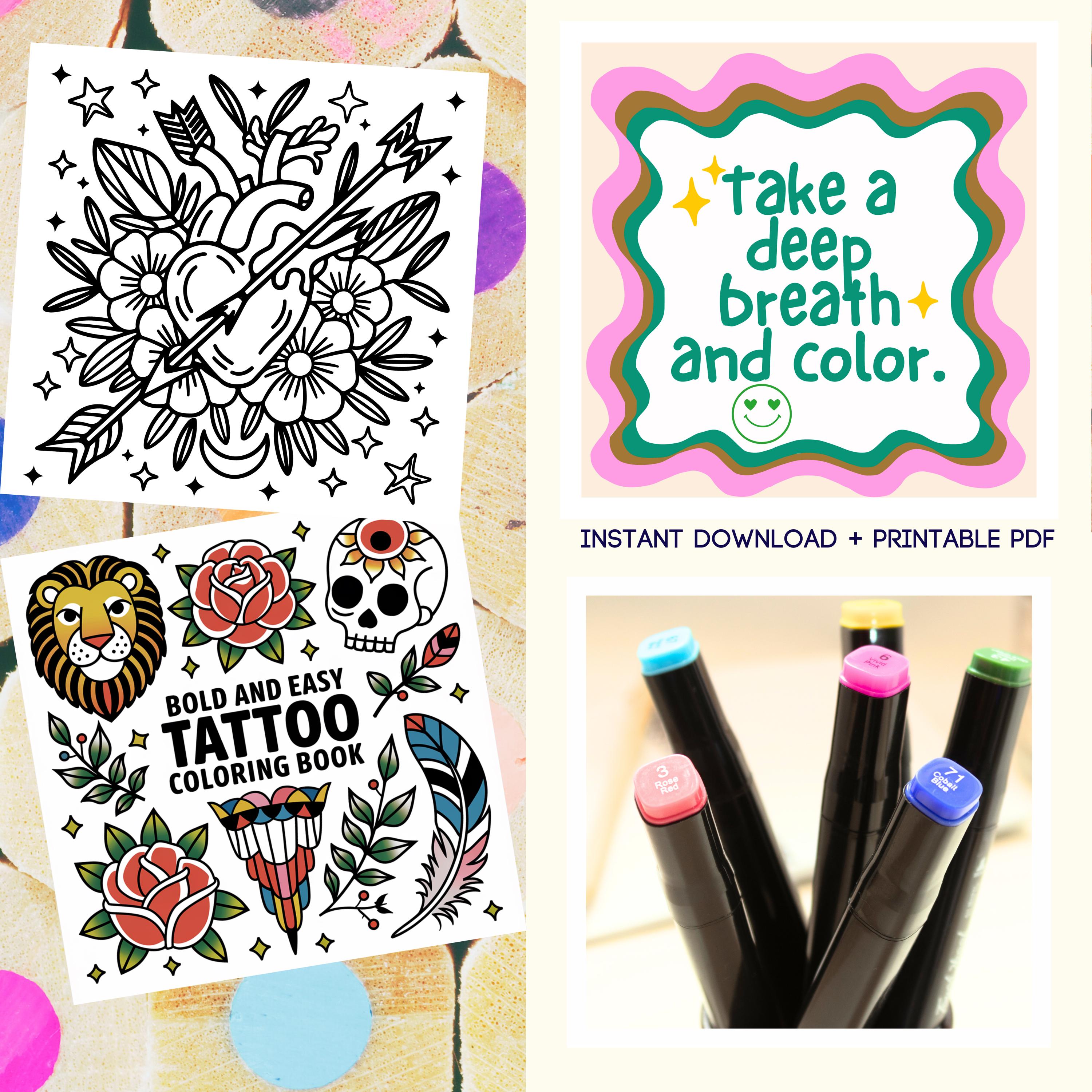 Tattoo Coloring Book | Simple Skull & Rose Designs (PDF Print) - Etsy