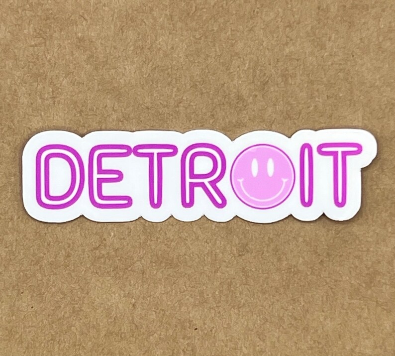 Detroit Sticker With Smiley Face 3 W Glossy Waterproof Decal Sticker - Etsy