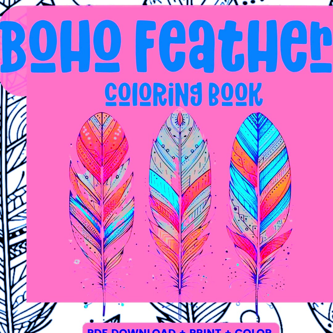 Boho Feather Coloring Book: Scandi Folk Art (PDF Download, 41 Pages) - Etsy