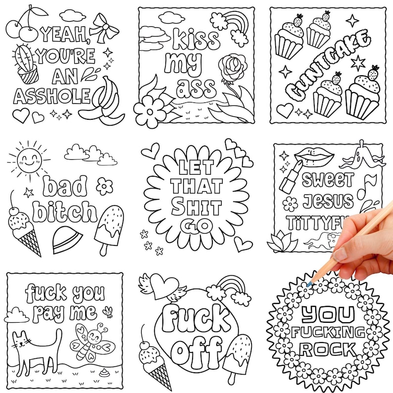 Bold and Easy, Sweary Curse Word Coloring Pages. PDF Coloring Book ...