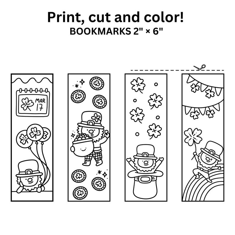 St. Patrick's Day Bookmarks, Printable Coloring Page (PDF Download) - Etsy