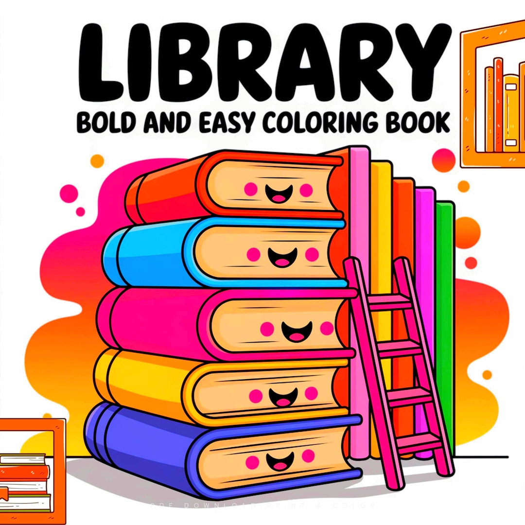 Bold and Easy LIBRARY Coloring Book | PDF Digital Download, Print and ...