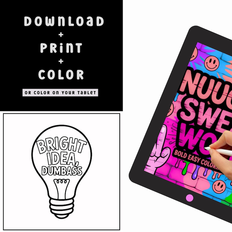 Naughty Swear Word, Bold and Easy Adult Coloring Book | PDF, Download ...
