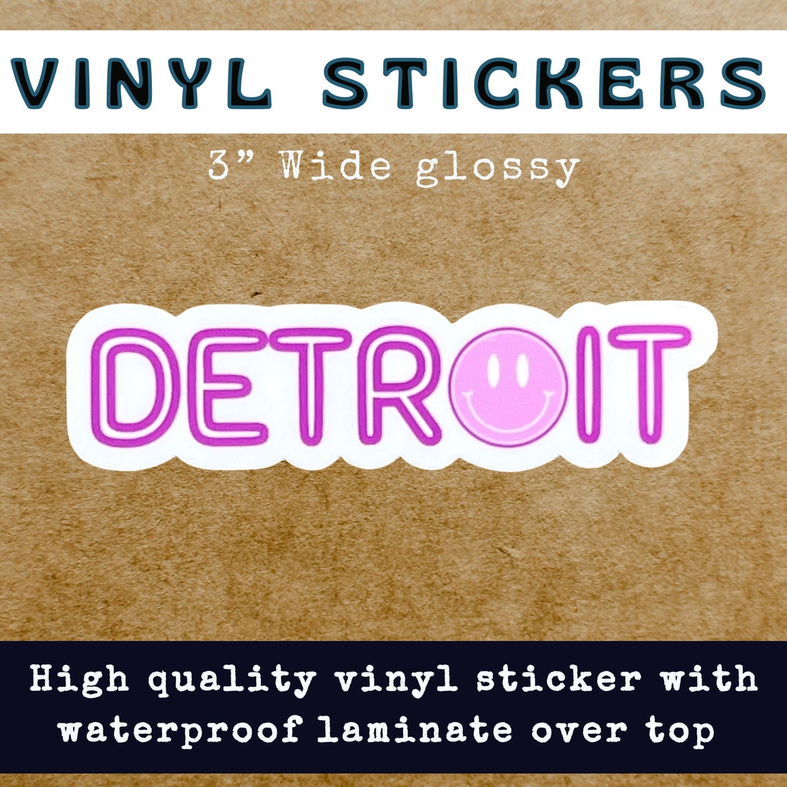 Detroit Sticker With Smiley Face 3 W Glossy Waterproof Decal Sticker - Etsy