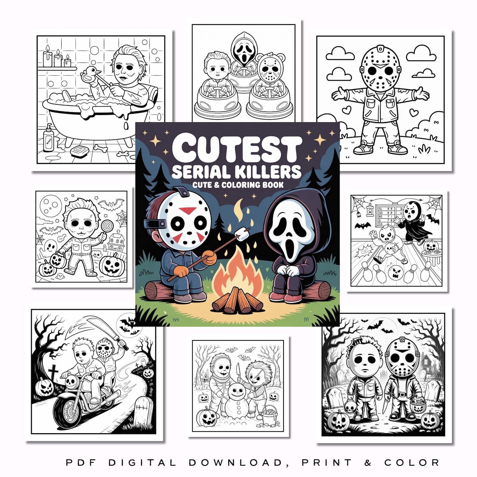 Cute Serial Killers Coloring Book, Halloween Bold Designs (PDF ...