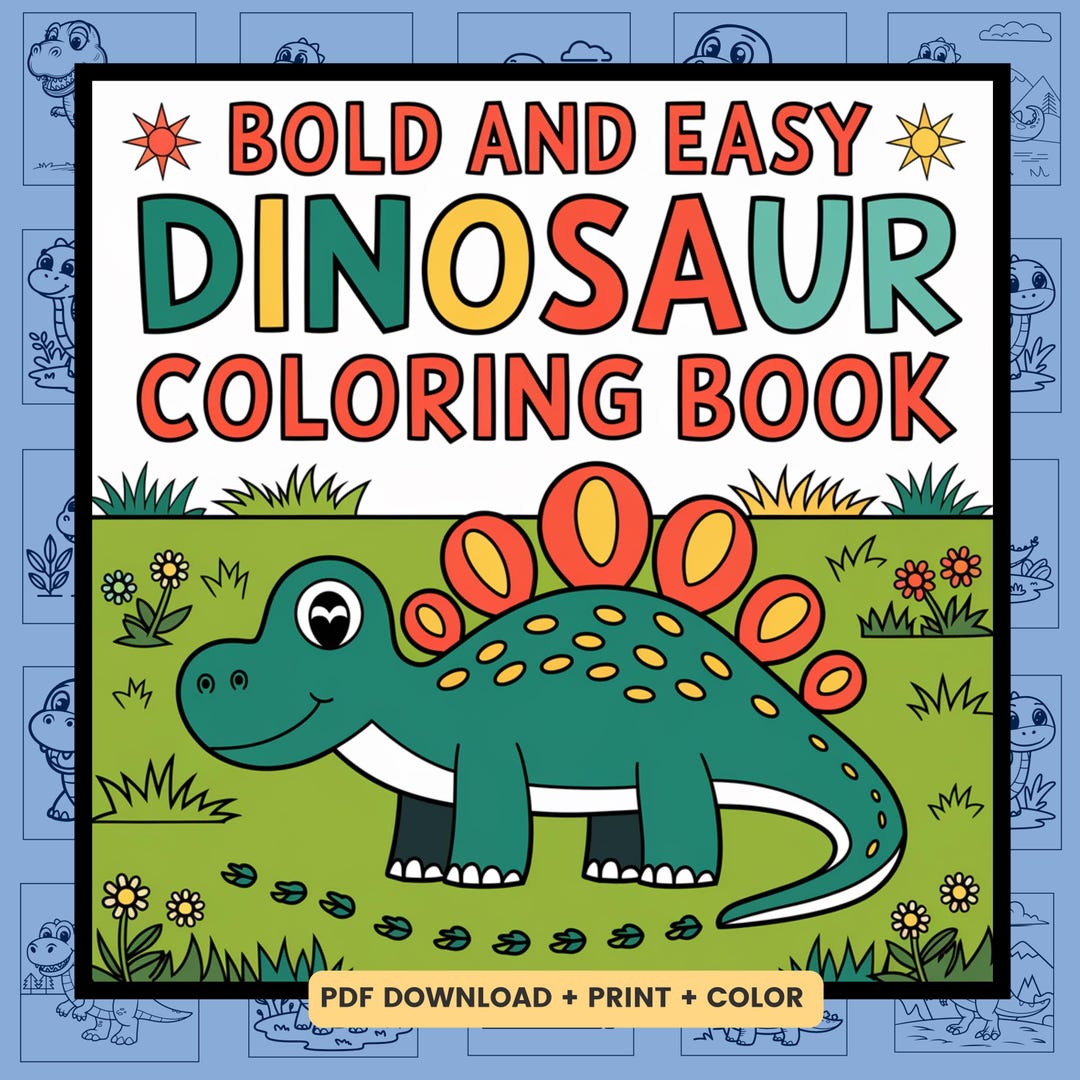 Cute Dinosaur Coloring Book, Fun Kids Pages (PDF Download) - Etsy