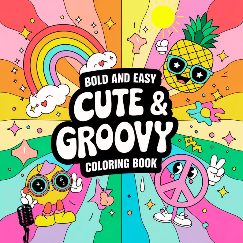 Cute Groovy Coloring Book, Bold Easy Designs (PDF Digital Download) - Etsy