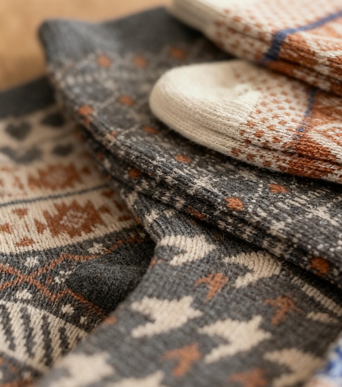 Vintage Fair Isle Knit Crew Socks, Retro Nordic Cotton Blend - Etsy