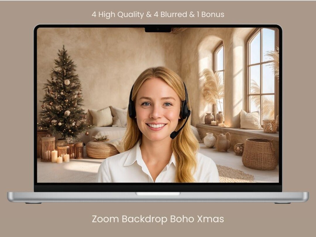 Zoom Rustic Boho Xmas Backdrops Bundle 4 PNG + Free Bonus | Cozy ...