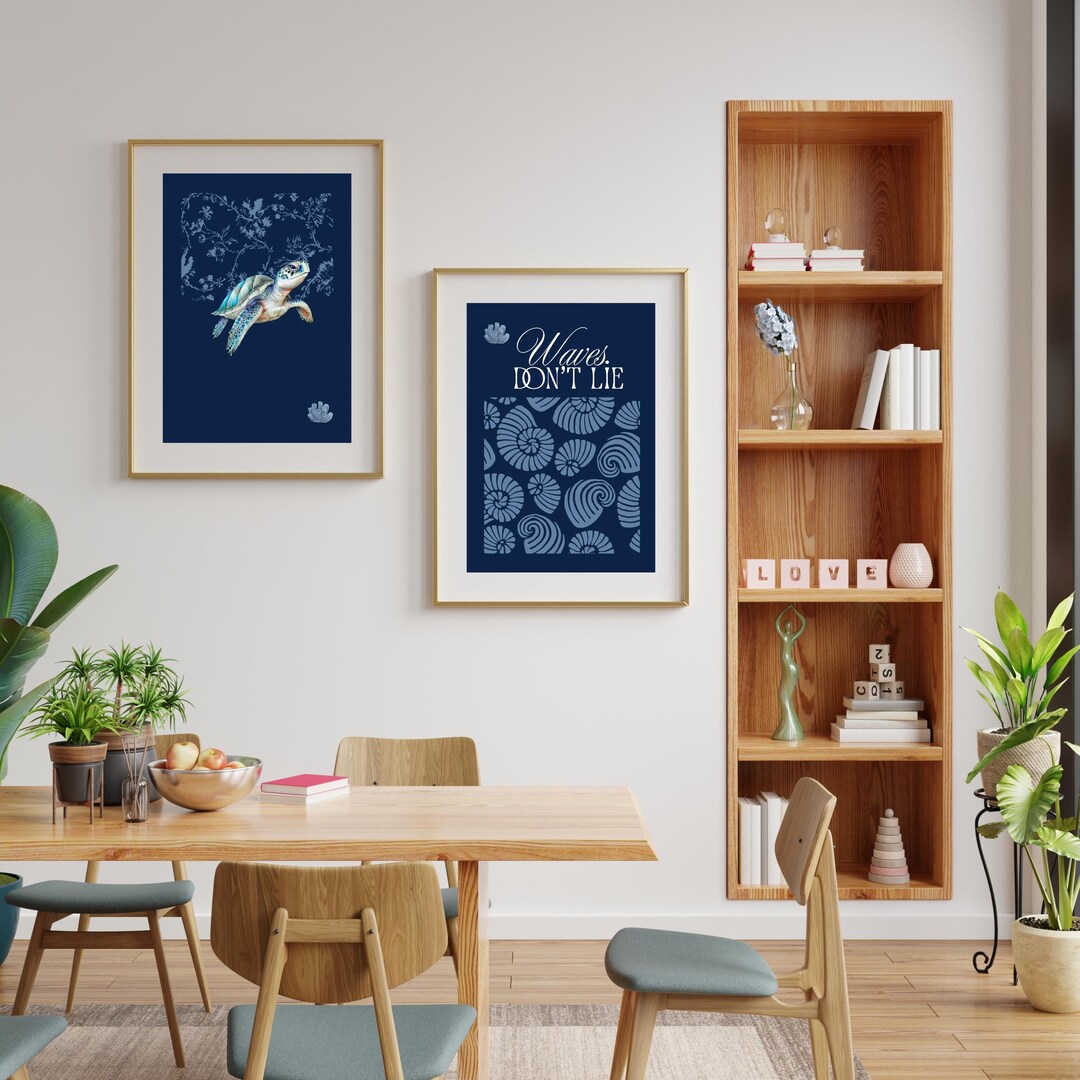 Sea Turtle & Waves Wall Art Set | Ocean Printable Posters | Nautical ...