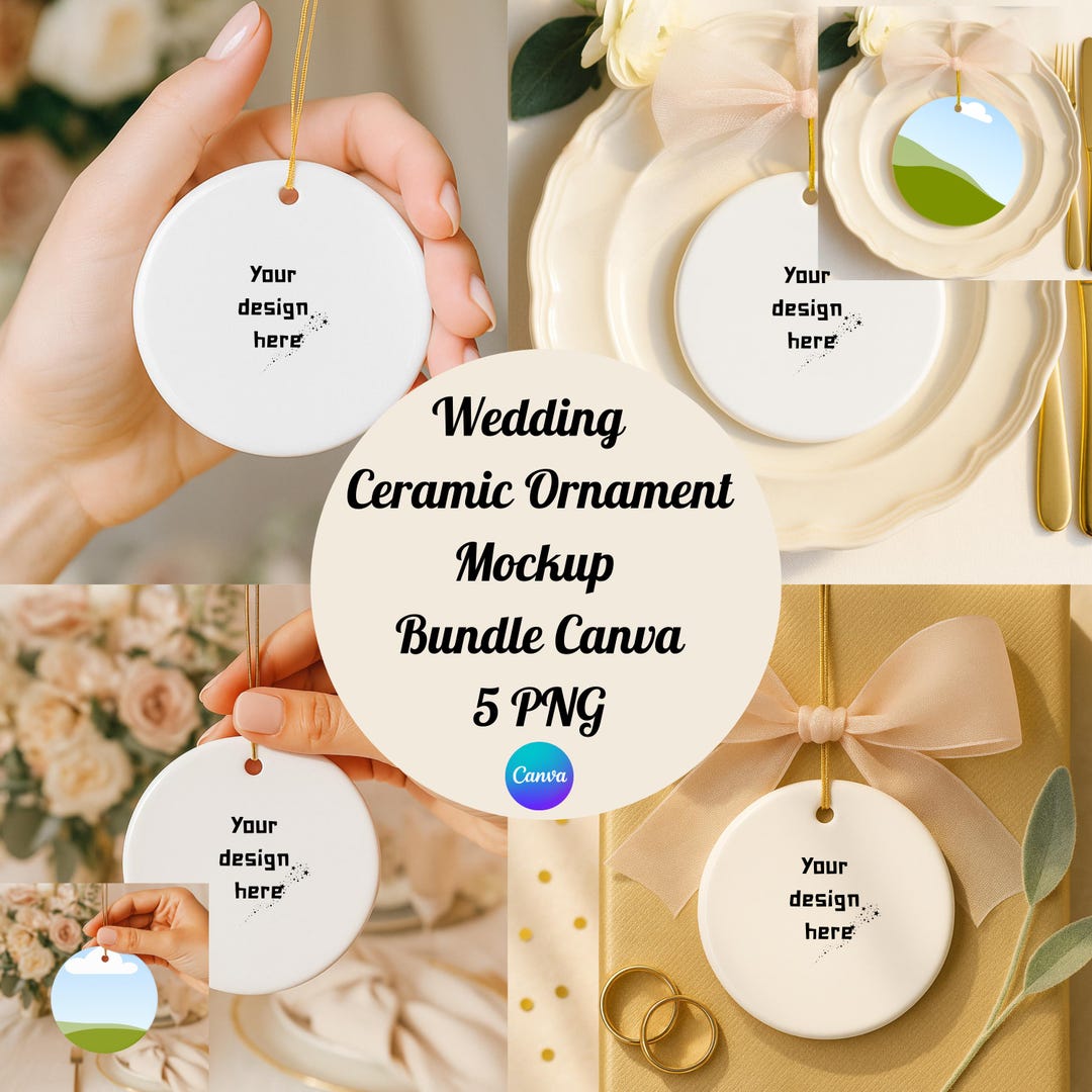 Round Ornament Mockup, Ceramic Wedding Gift, Canva Template (PNG) - Etsy